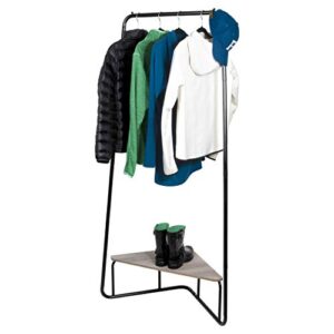 East Bank Designs Corner Garment Rack, Matte Black with Wood Grain Laminate Top