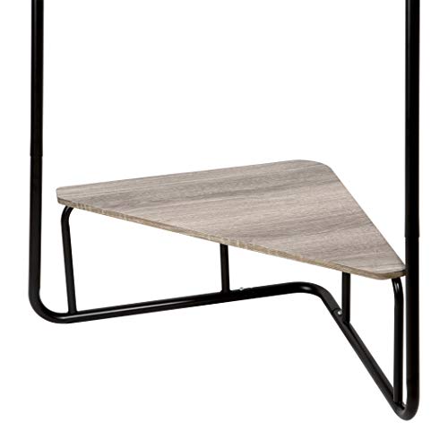 East Bank Designs Corner Garment Rack, Matte Black with Wood Grain Laminate Top