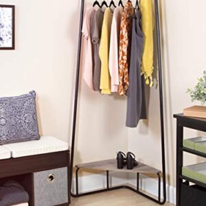 East Bank Designs Corner Garment Rack, Matte Black with Wood Grain Laminate Top