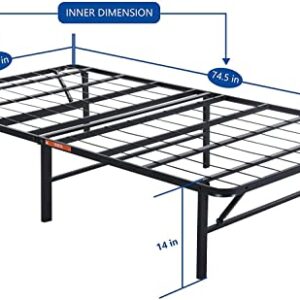 Olee Sleep Foldable Metal Platform Bed Frame, 14 Inch Steel Mattress Foundation, Easy Storage, No Box Spring Needed, Black, Twin Size