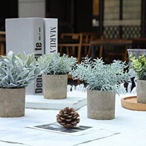 Miracliy Mini Potted Fake Plants Faux Artificial Eucalyptus Boxwood Rosemary Greenery in Gray Pots for Home Office Desk Bathroom Decoration Garden Decor, Indoor & Outdoor,Set of 4