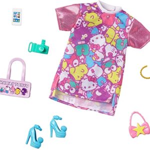 Barbie Storytelling Fashion Pack of Doll Clothes Inspired by Hello Kitty & Friends: Dress with Character Print & 6 Accessories Dolls, Gift for 3 to 8 Year Olds