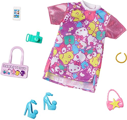 Barbie Storytelling Fashion Pack of Doll Clothes Inspired by Hello Kitty & Friends: Dress with Character Print & 6 Accessories Dolls, Gift for 3 to 8 Year Olds