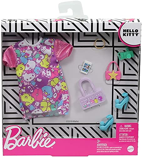 Barbie Storytelling Fashion Pack of Doll Clothes Inspired by Hello Kitty & Friends: Dress with Character Print & 6 Accessories Dolls, Gift for 3 to 8 Year Olds