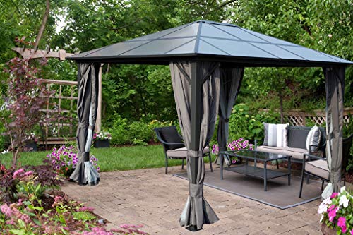 Kozyard Permanent Aluminum Hardtop Gazebo with Composite Polycarbonate Top for Outdoor Patio Lawn and Garden, Curtains and Netting Included (Edward 10ftx12ft)