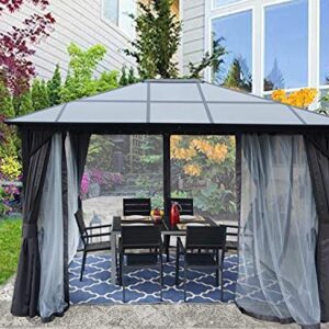 Kozyard Permanent Aluminum Hardtop Gazebo with Composite Polycarbonate Top for Outdoor Patio Lawn and Garden, Curtains and Netting Included (Edward 10ftx12ft)