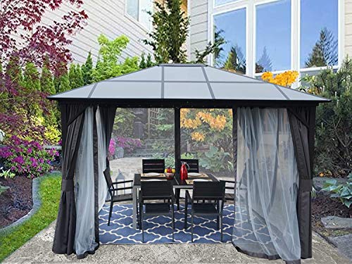 Kozyard Permanent Aluminum Hardtop Gazebo with Composite Polycarbonate Top for Outdoor Patio Lawn and Garden, Curtains and Netting Included (Edward 10ftx12ft)