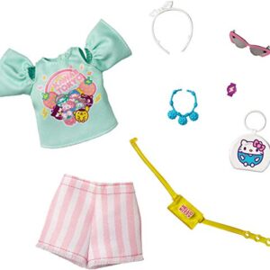 Barbie Storytelling Fashion Pack of Doll Clothes Inspired by Hello Kitty & Friends: Aqua Kawaii Tokyo Top, Striped Shorts & 6 Accessories Dolls, Gift for 3 to 8 Year Olds