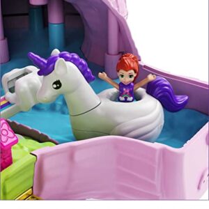 Polly Pocket 2-in-1 Travel Toy Playset, Unicorn Toy with 2 Dolls & 25 Surprise Accessories, Unicorn Party Large Compact