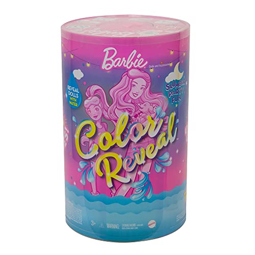 Barbie Color Reveal Set with 50+ Surprises Including 2 Dolls, 3 Pets & 36 Slumber Party-Themed Accessories; Water Reveals Dolls’ & Pets’ Looks & Creates Color Change on Certain Pieces; 28 Mystery Bags