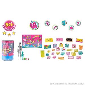 Barbie Color Reveal Set with 50+ Surprises Including 2 Dolls, 3 Pets & 36 Slumber Party-Themed Accessories; Water Reveals Dolls’ & Pets’ Looks & Creates Color Change on Certain Pieces; 28 Mystery Bags