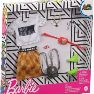 Barbie Storytelling Fashion Pack of Doll Clothes Inspired by Super Mario: Graphic Tee, Patterned Skirt & 6 Accessories Dolls, Gift for 3 to 8 Year Olds