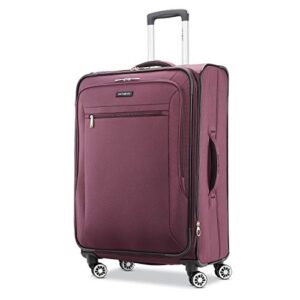 samsonite ascella x softside expandable luggage with spinners, plum, checked-medium 25-inch