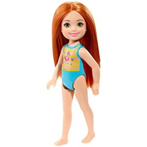 barbie club chelsea beach doll, flamingo bathing suit