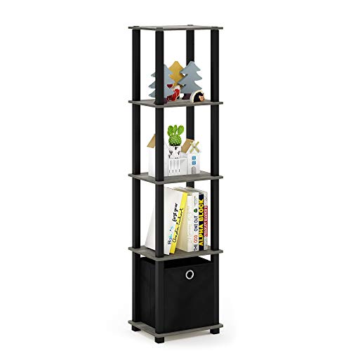 FURINNO TNT No Tools 5-Tier Display Decorative Shelf, French Oak Grey/Black/Black