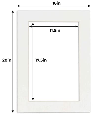 CountryArtHouse Textured White Acid Free 16x20 Picture Frame Mats with White Core Bevel Cut for 12x18 Pictures - Fits 16x20 Frame - One Mat