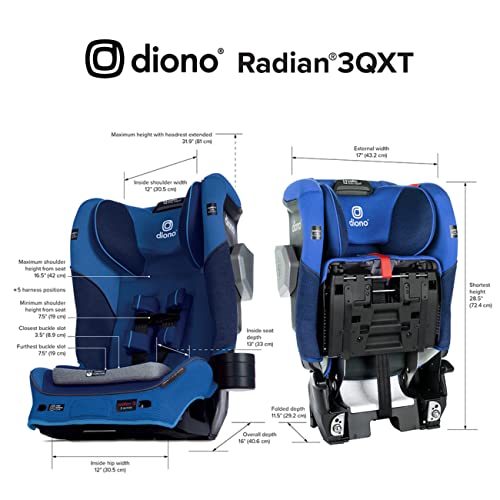 Diono Radian 3QXT 4-in-1 Rear and Forward Facing Convertible Car Seat, Safe Plus Engineering, 4 Stage Infant Protection, 10 Years 1 Car Seat, Slim Fit 3 Across, Blue Sky