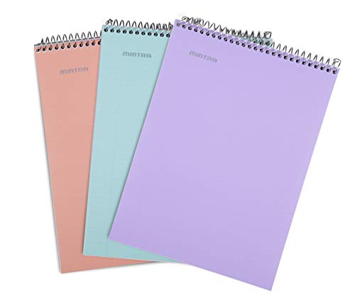 Mintra Office TOP BOUND Durable Spiral Notebooks (Lavender, Salmon, Sage Green, College Ruled 3pk)