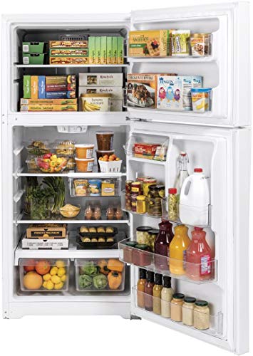 GE 30 Inch Freestanding Top Freezer Refrigerator with 19.11 cu. ft. Total Capacity, 2 Glass Shelves, 5.6 cu. ft. Freezer Capacity, Right Hinge, Crisper Drawer, Frost Free Defrost (White)