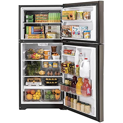 GE GTS22KMNRES 33" Top Freezer Refrigerator with 21.93 cu. ft. Capacity, LED Lighting, Edge-to-Edge Glass Shelves and Upfront Temperature Controls in Slate