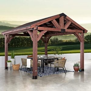 backyard discovery arlington 12x12 all cedar gazebo, walnut, insulated steel roof, water resistant, wind resistant up to 100 mph, withstand 7,886 lbs of snow