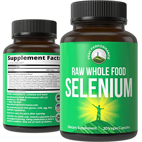 Raw Whole Food Selenium Supplement - Pure Selenium Vegan Capsules for Immune System, Thyroid Support, Heart Health, Prostate. Superior Absorption 30 Pills