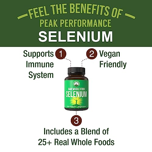 Raw Whole Food Selenium Supplement - Pure Selenium Vegan Capsules for Immune System, Thyroid Support, Heart Health, Prostate. Superior Absorption 30 Pills