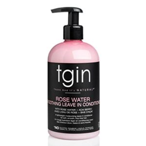 tgin Rose Water Smoothing Leave-In Conditioner for Natural Hair - Protective Styles - Curls - Waves - Detangler - Great for low porosity hair - Fine hair 13oz