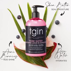 tgin Rose Water Smoothing Leave-In Conditioner for Natural Hair - Protective Styles - Curls - Waves - Detangler - Great for low porosity hair - Fine hair 13oz