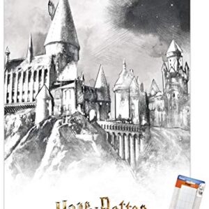 Trends International The Wizarding World: Harry Potter - Illustrated Hogwarts Wall Poster, 22.375" x 34", Poster & Mount Bundle