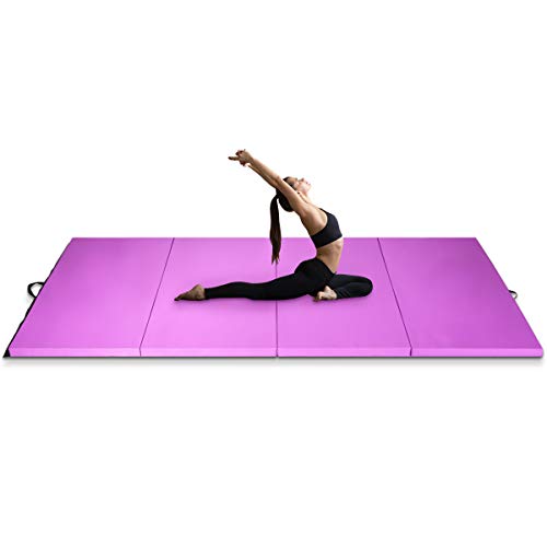 Nightcore 4'x10'x2 Thick Folding Gymnastics Mat, Gym Exercise Pad with Carrying Handles, PU Leather Tumbling Mats, Lightweight Gymnastics Panel Mat for MMA, Aerobics, Stretching, Home Yoga (Purple)