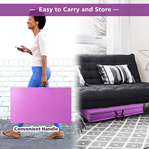 Nightcore 4'x10'x2 Thick Folding Gymnastics Mat, Gym Exercise Pad with Carrying Handles, PU Leather Tumbling Mats, Lightweight Gymnastics Panel Mat for MMA, Aerobics, Stretching, Home Yoga (Purple)