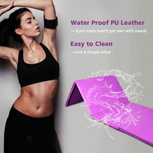 Nightcore 4'x10'x2 Thick Folding Gymnastics Mat, Gym Exercise Pad with Carrying Handles, PU Leather Tumbling Mats, Lightweight Gymnastics Panel Mat for MMA, Aerobics, Stretching, Home Yoga (Purple)