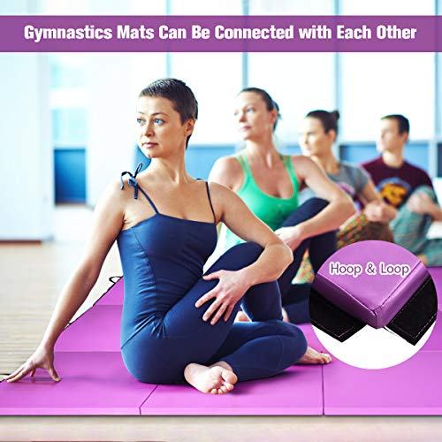 Nightcore 4'x10'x2 Thick Folding Gymnastics Mat, Gym Exercise Pad with Carrying Handles, PU Leather Tumbling Mats, Lightweight Gymnastics Panel Mat for MMA, Aerobics, Stretching, Home Yoga (Purple)