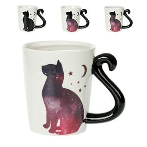 infloatables color-changing cat mug - 3d ceramic black cute coffee mug - holds 12 ounces - heat sensitive moon cat mug - unique birthday /mom gifts for women