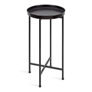 kate and laurel celia round metal foldable accent table with tray top, black