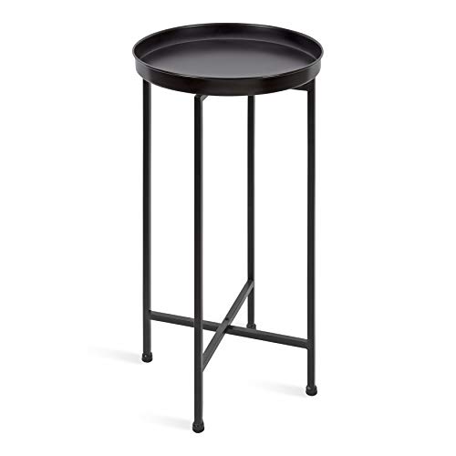 Kate and Laurel Celia Round Metal Foldable Accent Table with Tray Top, Black