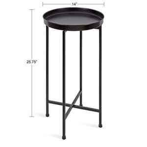 Kate and Laurel Celia Round Metal Foldable Accent Table with Tray Top, Black