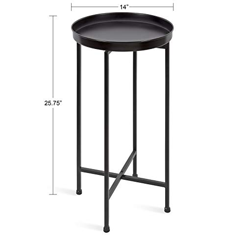 Kate and Laurel Celia Round Metal Foldable Accent Table with Tray Top, Black