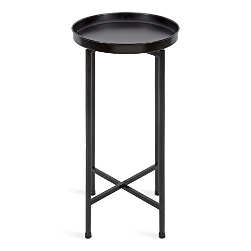 Kate and Laurel Celia Round Metal Foldable Accent Table with Tray Top, Black