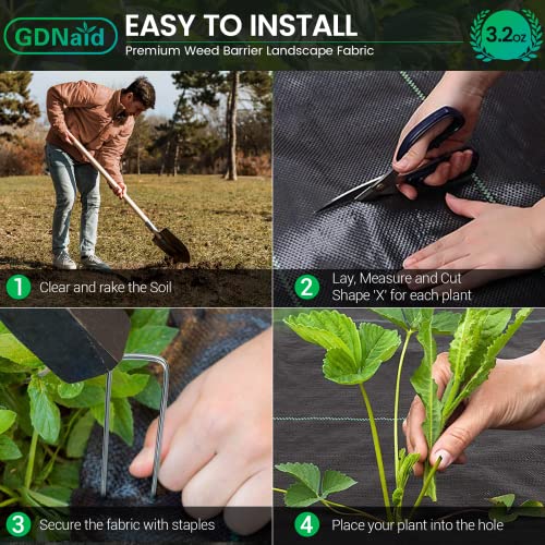 GDNaid 3ftx100ft Weed Barrier Landscape Fabric Heavy Duty, Premium 3.2oz Garden Weed Barrier, Easy Setup & Durable Woven Weed Control Landscaping Fabric