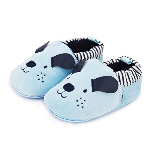 COSANKIM Infant Baby Boys Girls Slipper Soft Sole Non Skid Sneaker Moccasins Toddler First Walker Cirb House Shoes, 18-24 Months Toddler, 01 blue dog