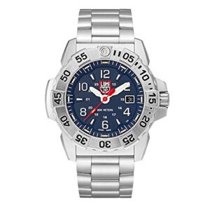 luminox navy seal steel xs.3254 mens watch 45mm - military watch in silver/blue date function 200m water resistant sapphire glass