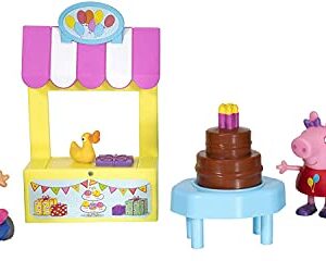 Peppa Pig Perfect Birthday Party Playset, 5 Piece - Includes Peppa and Mandy Mouse Character Figures, Birthday Surprise Stand, Chocolate Cake Table & Chair - Toy Gift for Kids - Ages 2+