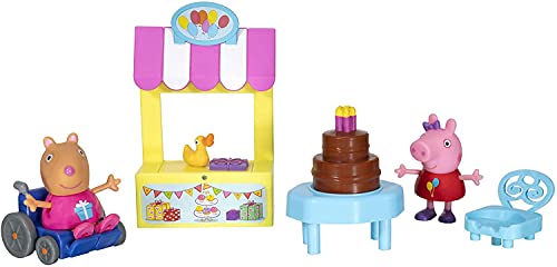 Peppa Pig Perfect Birthday Party Playset, 5 Piece - Includes Peppa and Mandy Mouse Character Figures, Birthday Surprise Stand, Chocolate Cake Table & Chair - Toy Gift for Kids - Ages 2+