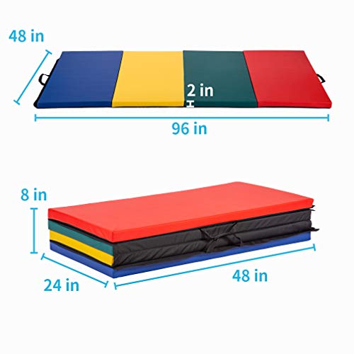 BMS 4x8x2 Gymnastics Mats for Gymnastics 4 Pannel Foldding Lightweight Gym Mats for Home Gymnastics Equipment Exercise Mat Tumbling Mats for Gymnastics Panel Mat