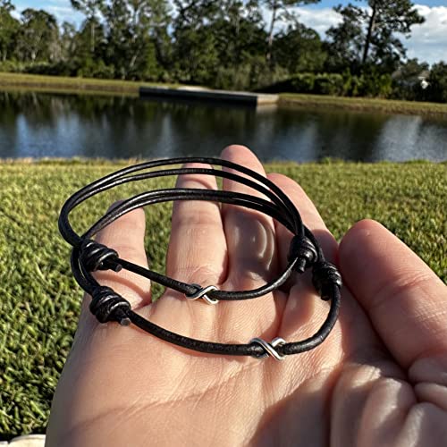 Matching Couple Infinity Bracelets - Vows of Eternal Love, Leather Bracelet, His and Hers San Valentines Gift, Men Women Love Gifts, Best Friend Accessories, Pulseras Para Parejas (Silver)