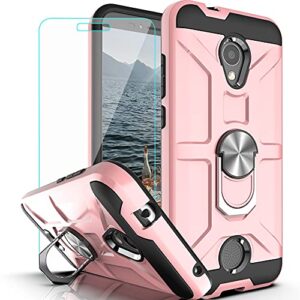 ymhxcy coolpad legacy s case with hd screen protector 360 degree rotating ring kickstand holder dual layers of shockproof phone case for coolpad legacy s-zs rose gold