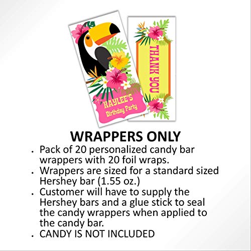 Toucan Party Favors, Personalized Candy Wrappers Chocolate, Tropical Birthday Party, Pack of 20 Custom Hershey Bar Labels