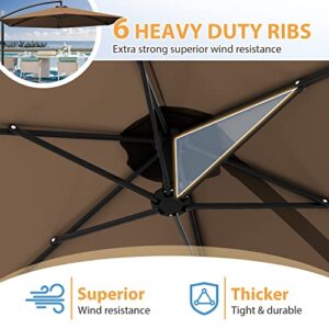 Greesum Offset Umbrella 10FT Cantilever Patio Hanging Umbrella Outdoor Market Umbrella with Crank and Cross Base (Brown)